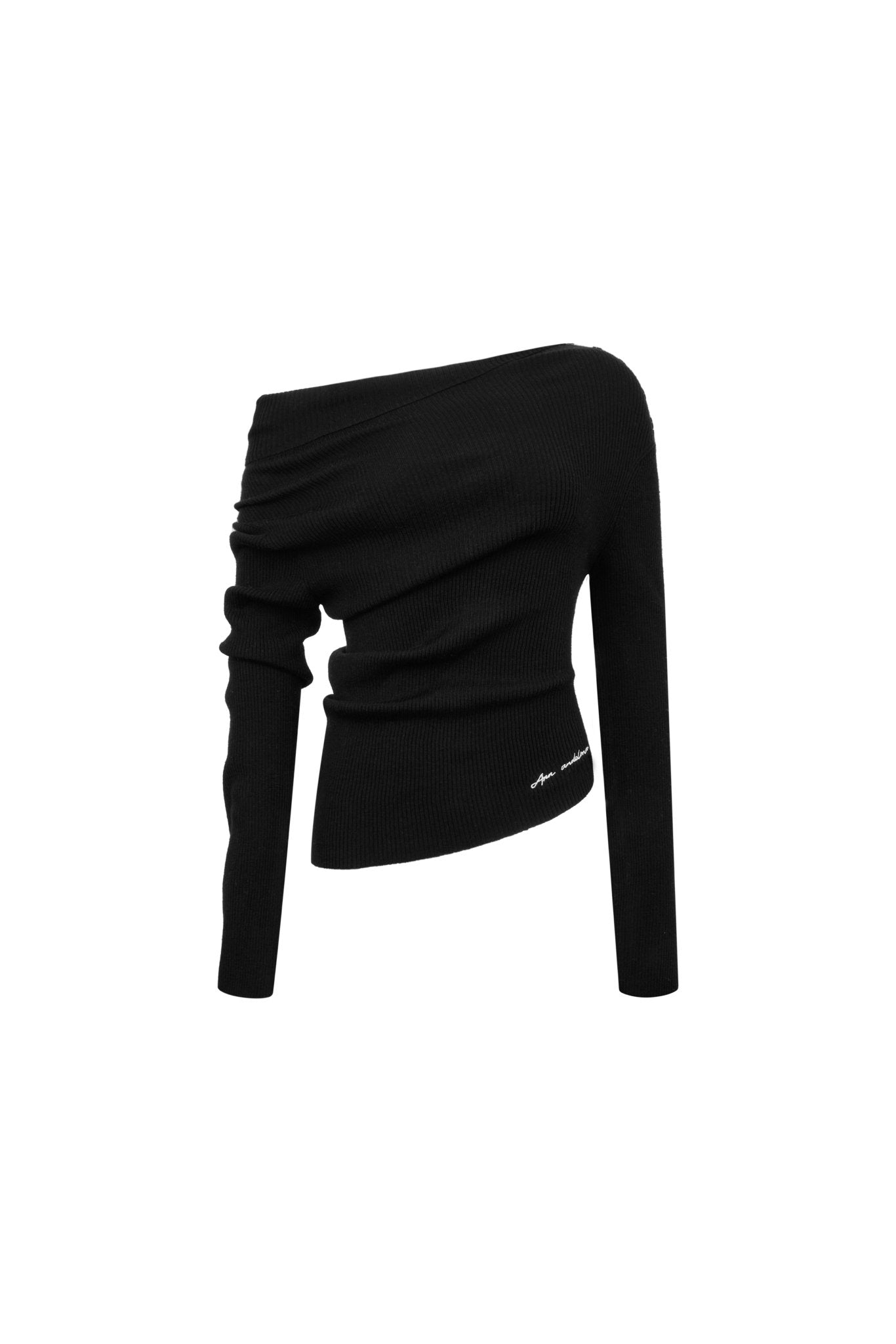 Black Asymmetrical Off-shoulder Knit Top & Ann Andelman Official
