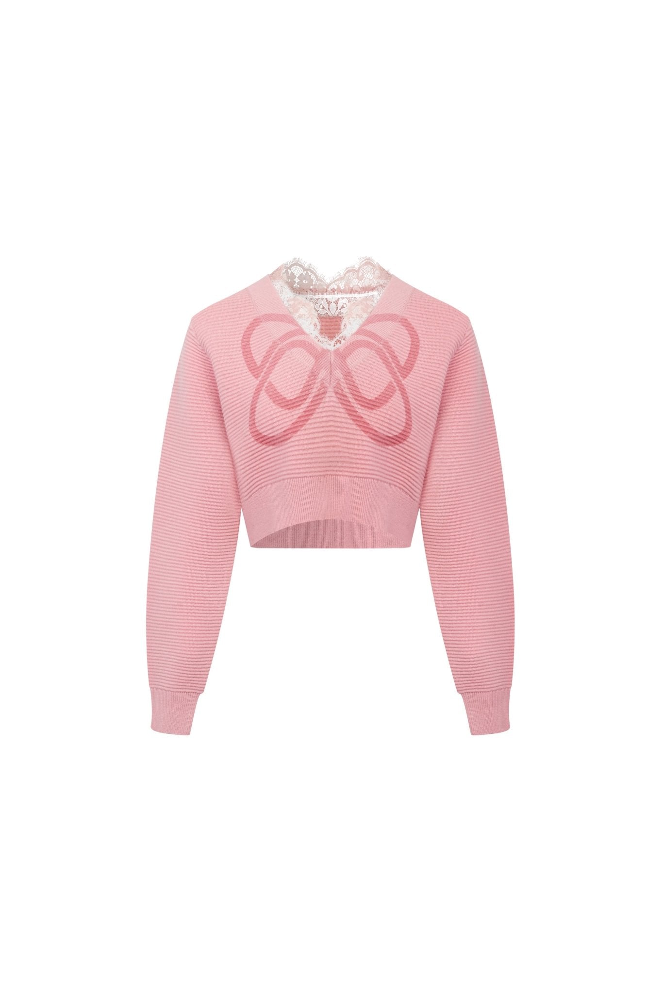 Pink Printed Lace Short Sweater & Ann Andelman Official