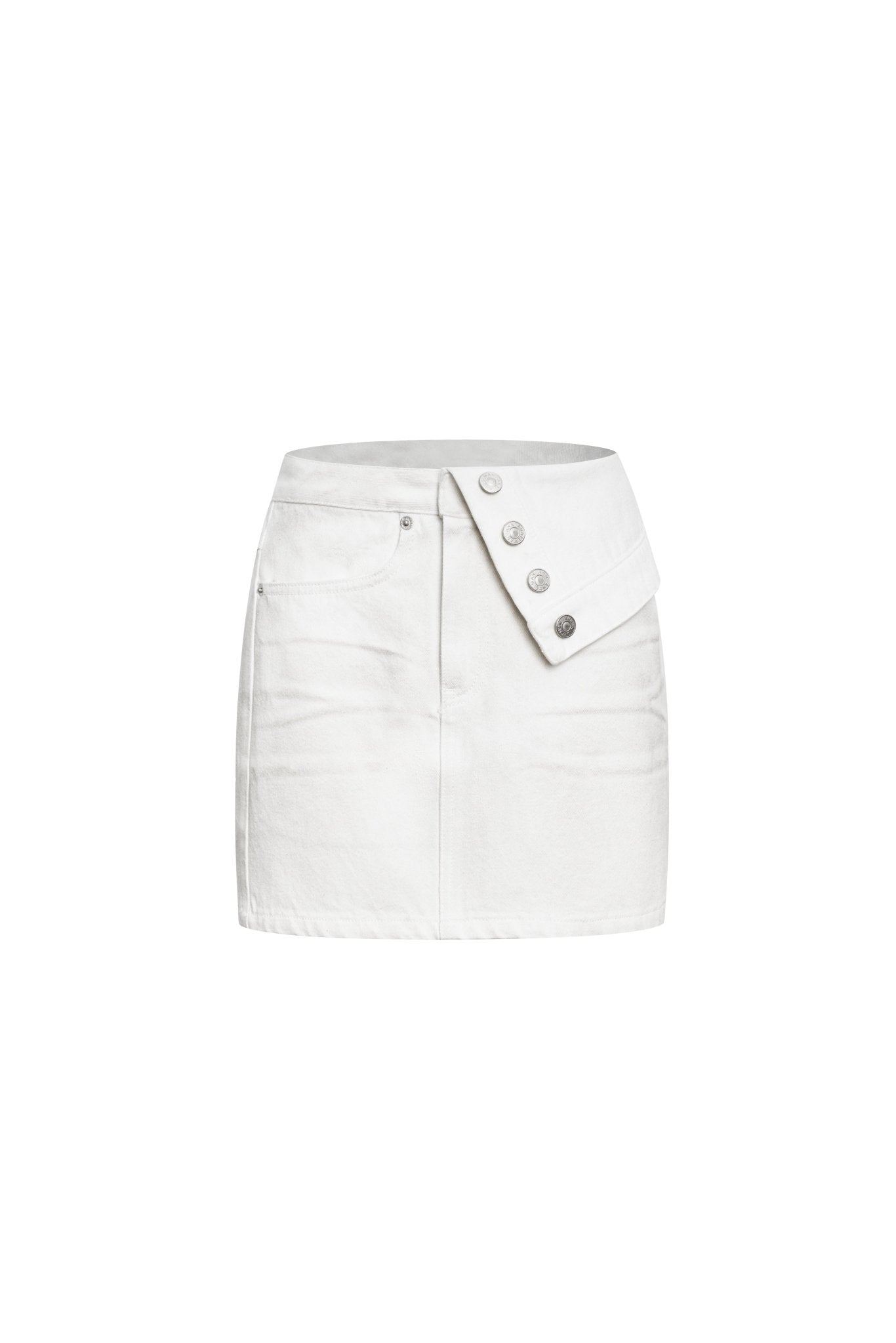 White One-Side Extended Asymmetric Denim Skirt & Ann Andelman Official